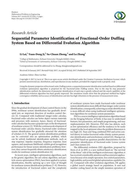 Pdf Sequential Parameter Identification Of Fractional Order Duffing System Based On
