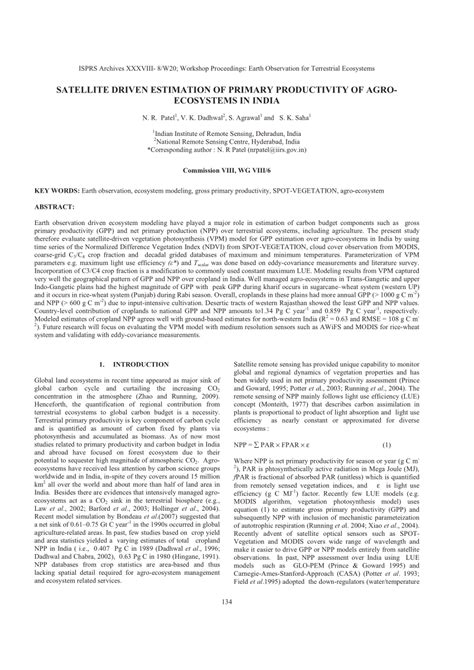 Pdf Satellite Driven Estimation Of Primary Productivity Of Agroecosystems In India