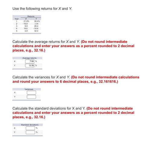 Solved Use The Following Returns For X And Y Returns Year 2