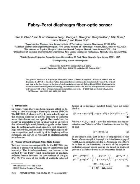 Pdf Fabry Perot Diaphragm Fiber Optic Sensor Edip Niver