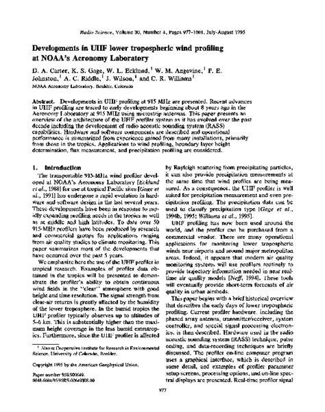 Pdf Developments In Uhf Lower Tropospheric Wind Profiling At Noaas Aeronomy Laboratory