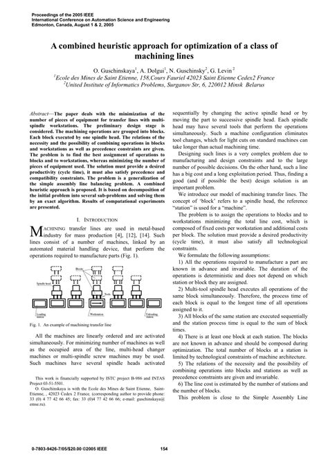 Pdf A Combined Heuristic Approach For Optimization Of A Class Of Machining Lines