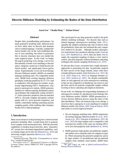 2024 Icml Discrete Diffusion Modeling By Estimating The Ratios Of The Data Distribution Pdf