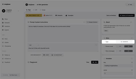 Generate - Features - Langbase Docs