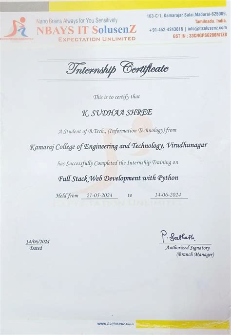 Internship Fullstack Djangoframework Python Webdevelopment