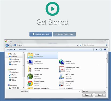 screenshot open dialog box after user clicks upload project data