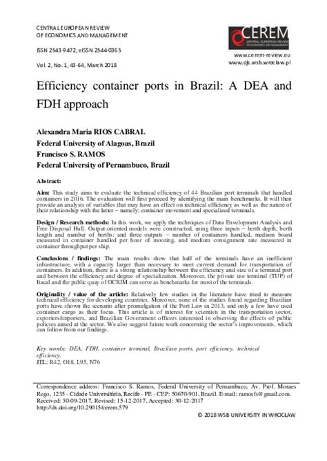Pdf Efficiency Container Ports In Brazil A Dea And Fdh Approach
