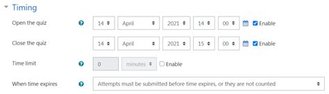 Quiz Settings MoodleDocs