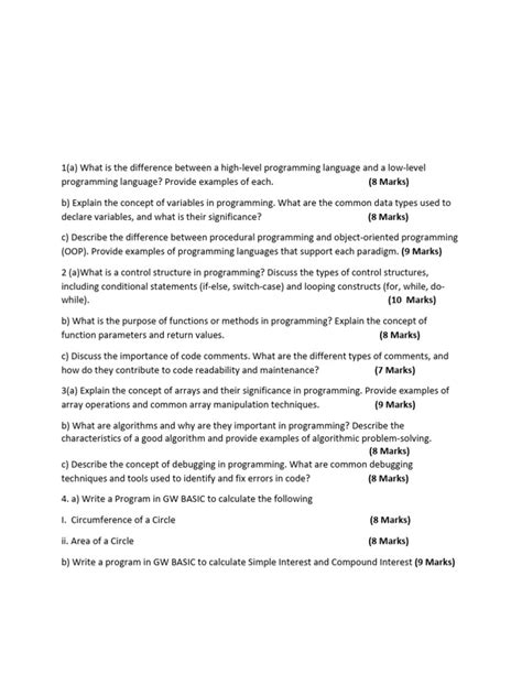 Exam Sen 102 Principle Of Programming Pdf Computer Programming Algorithms