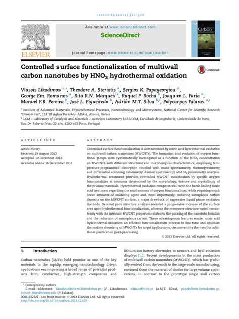 Controlled Surface Functionalization Of Multiwall Carbon Nanotubes By Hno3 Hydrothermal