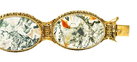Mario Buccellati Victorian Moss Agate 18 Karat Gold Foliate Antique