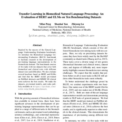 Transfer Learning In Biomedical Natural Language Processing An