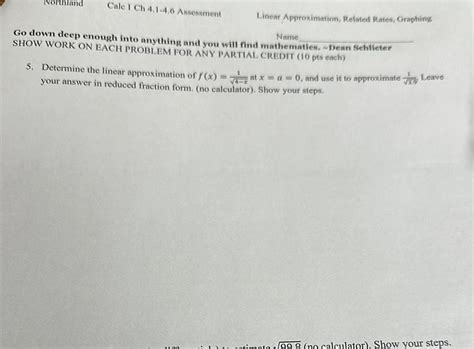 [answered] Northland Cale I Ch 4 1 4 6 Assessment Linear Approximation Kunduz