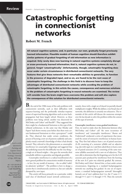 pdf catastrophic forgetting in connectionist networks