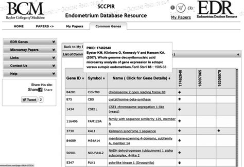 my papers and microarray gene comparison features clicking the my