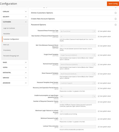 how to configure password options in magento 2 x mage2db