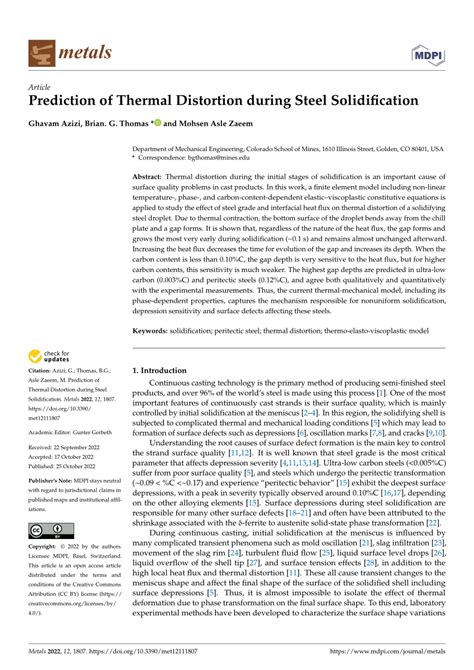Pdf Prediction Of Thermal Distortion During Steel Solidification