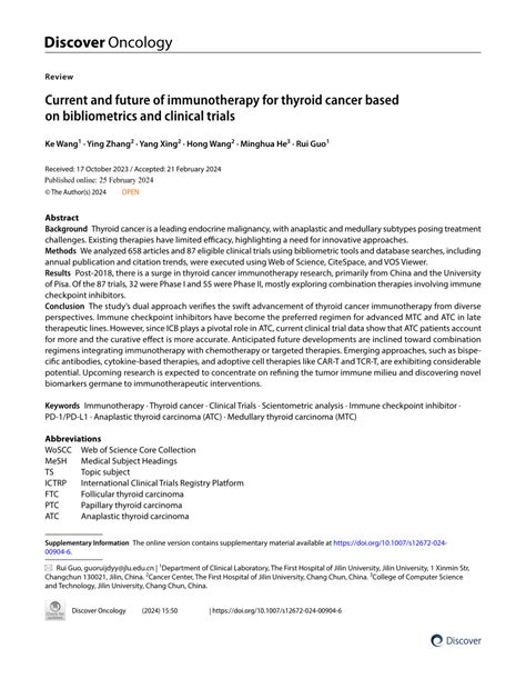 Pdf Current And Future Of Immunotherapy For Thyroid Cancer Based On