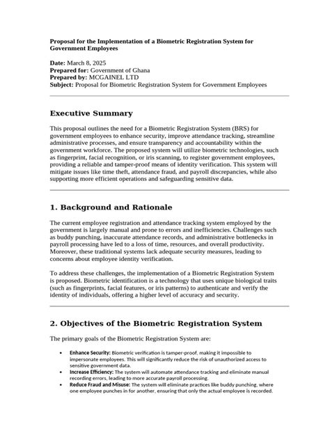 Proposal For The Implementation Of A Biometric Reg Pdf Biometrics