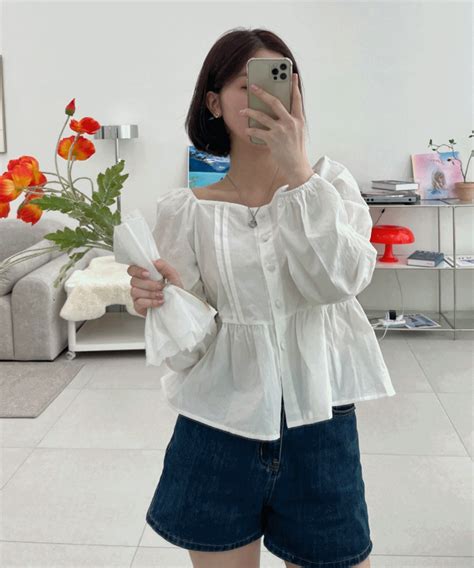 더엘핀 주문폭주 가을하객룩 color 러블리 스퀘어넥 퍼프 긴팔블라우스 오프숄더핀턱 셔링밴딩 플레어 여성스러운 봄가을 데일리 나들이 데이트룩