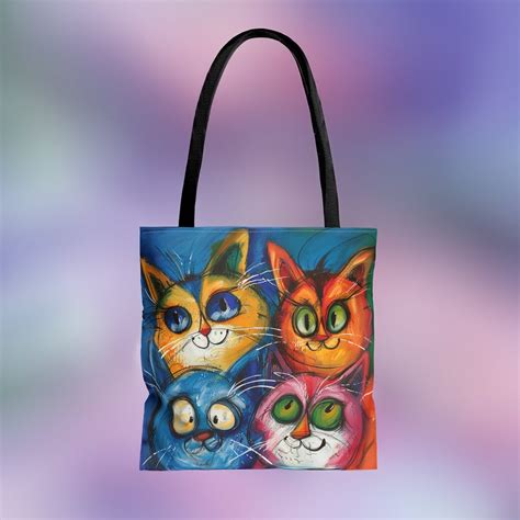 Funny Cat Art Tote Bag Whimsical Colorful Cats Print Etsy Uk