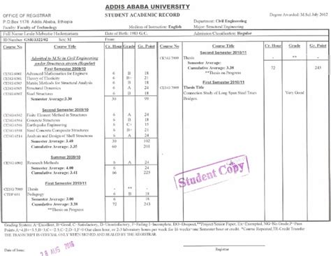 Hailemariam Msc Transcript Pdf