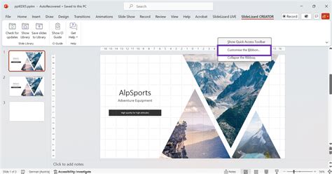 edit powerpoint ribbon and quick access toolbar for increased