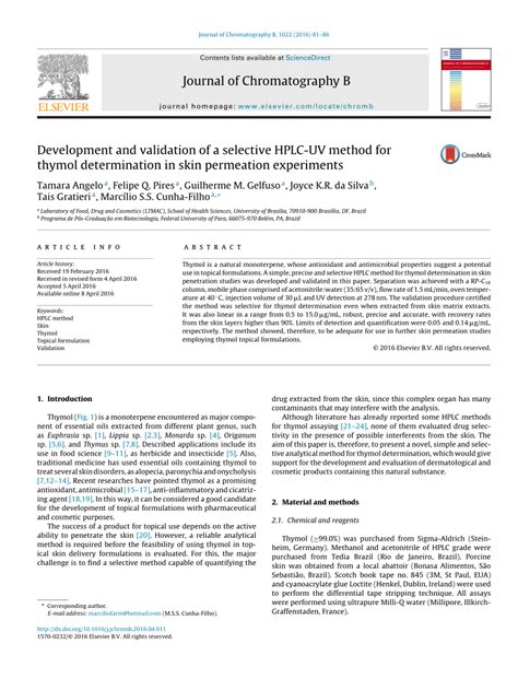 Pdf Development And Validation Of A Selective Hplc Uv Method For