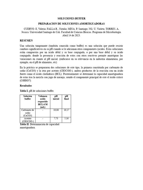Soluciones Buffer Pdf Solución Tampón Ácido
