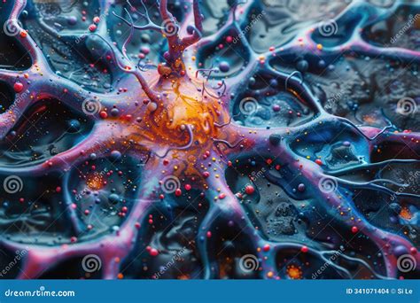 Close Up View Of Neuron Cells In Conceptual Illustration Stock