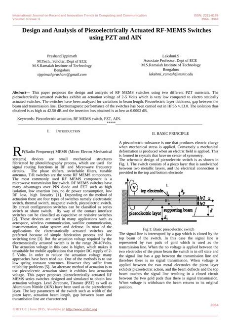 Pdf Design And Analysis Of Piezoelectrically Actuated Rf Mems Switches Using Pzt And Aln