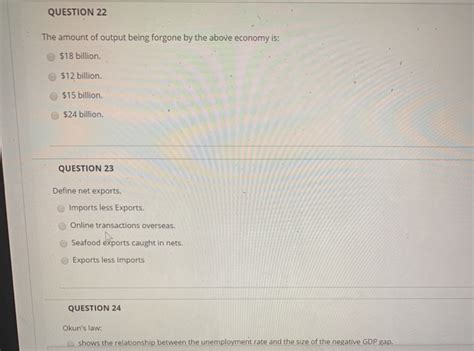 Solved Question 22 The Amount Of Output Being Forgone By The