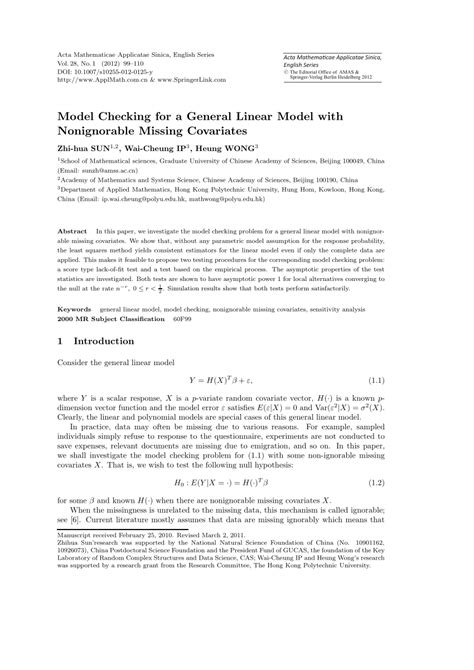 Pdf Model Checking For A General Linear Model With Nonignorable Missing Covariates