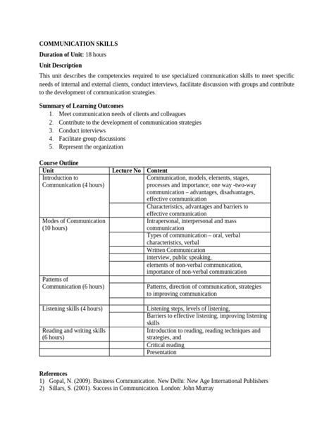 Communication Skills Course Outline Pdf