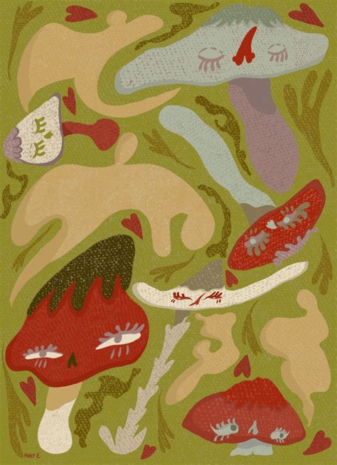 Cute Whimsical Mushrooms Digital Art Woodland Art Whimsical Woodland Mushroom Design Red