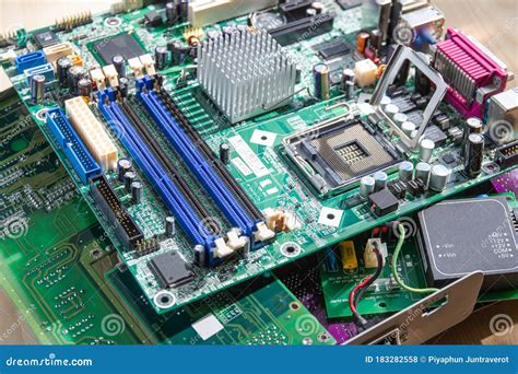 Electronic Waste Of Mainboard Computer Old Computer Circuit Boards From Recycle Stock Photo