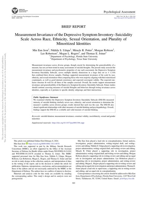 Measurement Invariance Of The Depressive Symptom Inventorysuicidality Scale Across Race