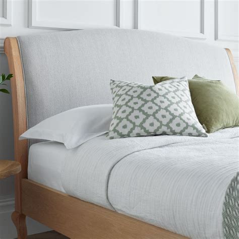 Belle Oak Fabric And Wooden Scroll Bed Happy Beds