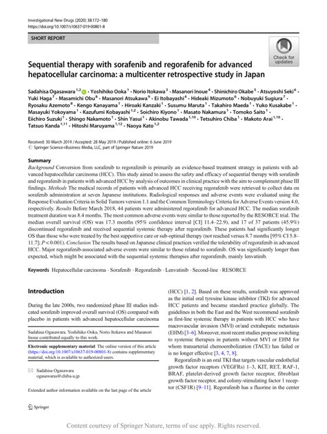 Sequential Therapy With Sorafenib And Regorafenib For Advanced Hepatocellular Carcinoma A
