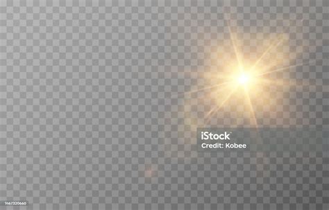 눈부심이 있는 벡터 태양 빛 황금 섬광 태양 광선 태양 새벽 조명 효과의 눈부심 광선에 대한 스톡 벡터 아트 및 기타 이미지 광선 광학 작용 노랑 Istock
