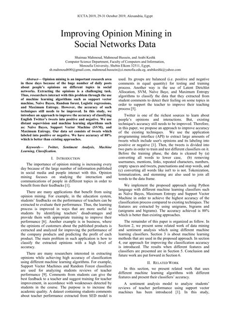 Pdf Improving Opinion Mining In Social Networks Data