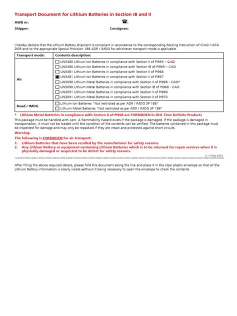 Lithium Batteries Transport Document 8 Kenzy Pdf Lithium Ion Battery Lithium