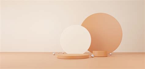 화장품 및 식품 개념 기하학적 형태의 최소 장면입니다 파스텔 컬러 배경의 제품에 대한 실린더 포디움 디스플레이 및 실버 볼 또는 모형 텍스트 공간을 사용할 수 있습니다 3d