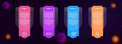 Glassmorphism Effect Business Presentation Four Step Workflow Vector