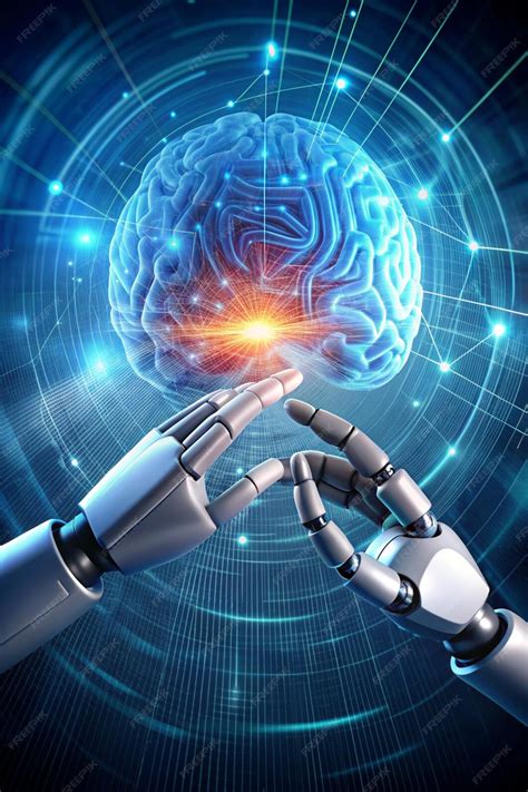 Machine Learning Hand Of Robot Touching On Binary Data Futuristic