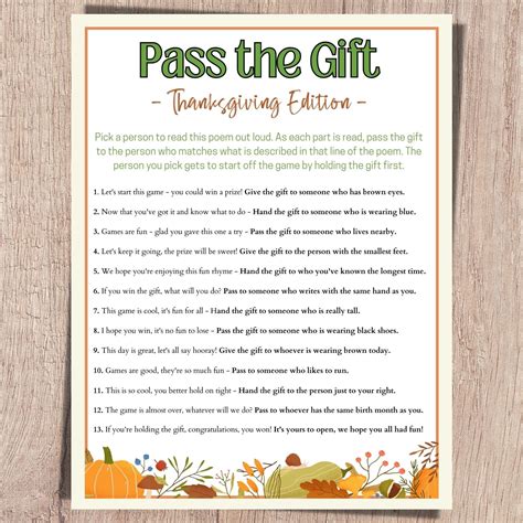 Thanksgiving Pass The Poem Fanny Printable