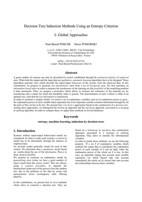 Pdf Decision Tree Induction Methods Using An Entropy Criterion I