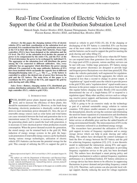 Pdf Real Time Coordination Of Electric Vehicles To Support The Grid At The Distribution