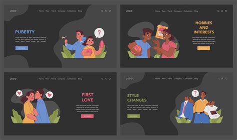 청소년 발달 개념 사춘기 취미를 포함한 십대 성장 단계의 일러스트레이션 프리미엄 벡터
