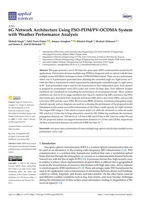 Pdf 6g Network Architecture Using Fso Pdmpv Ocdma System With Weather Performance Analysis